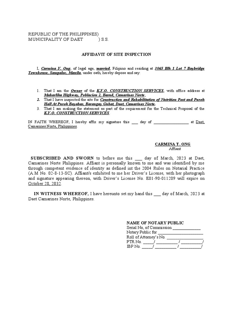 Affidavit of Site Inspection | PDF