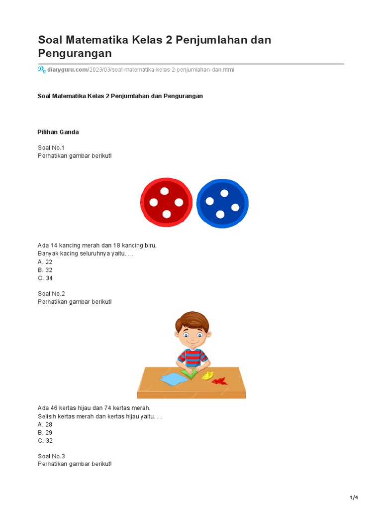 Soal Matematika Kelas 2 Penjumlahan Dan Pengurangan | PDF