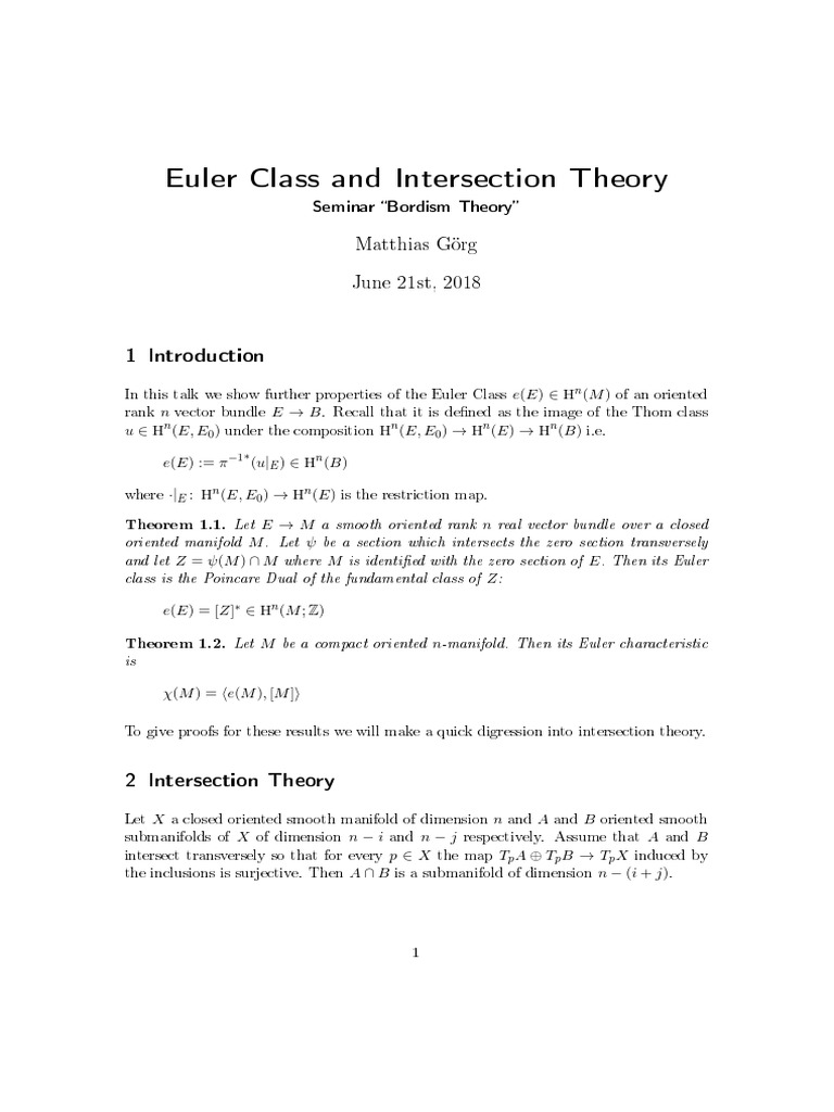 Euler Class and Intersection Theory Explained | PDF | Manifold ...