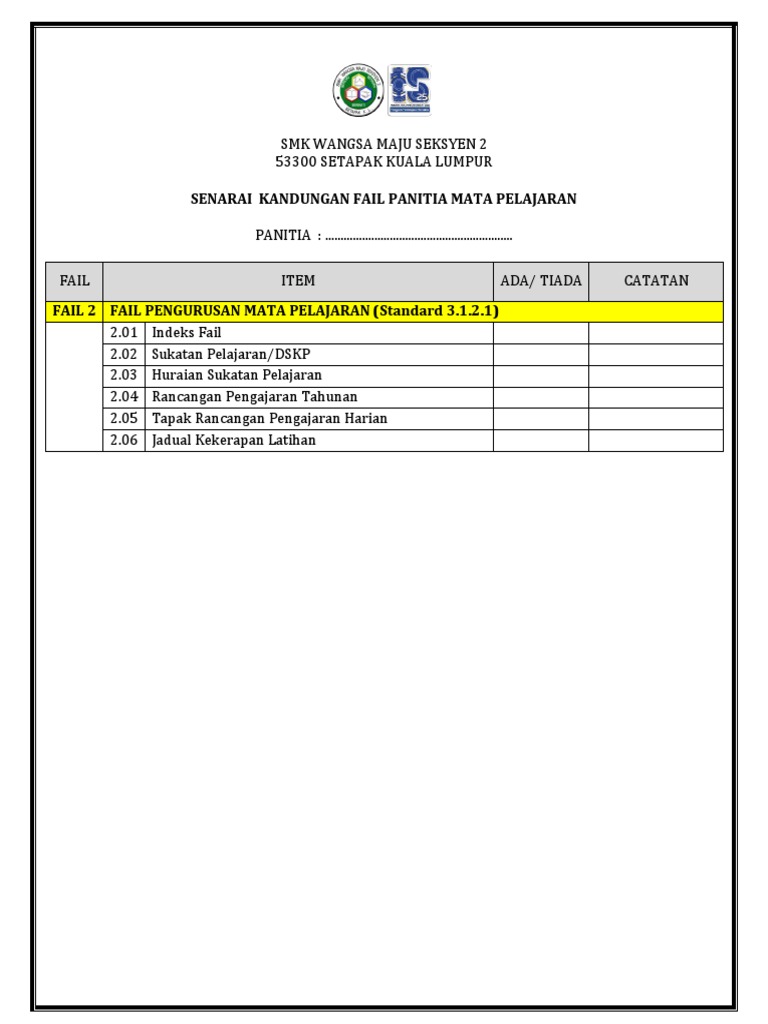 Senarai Semak Fail Panitia (Fail 2) | PDF