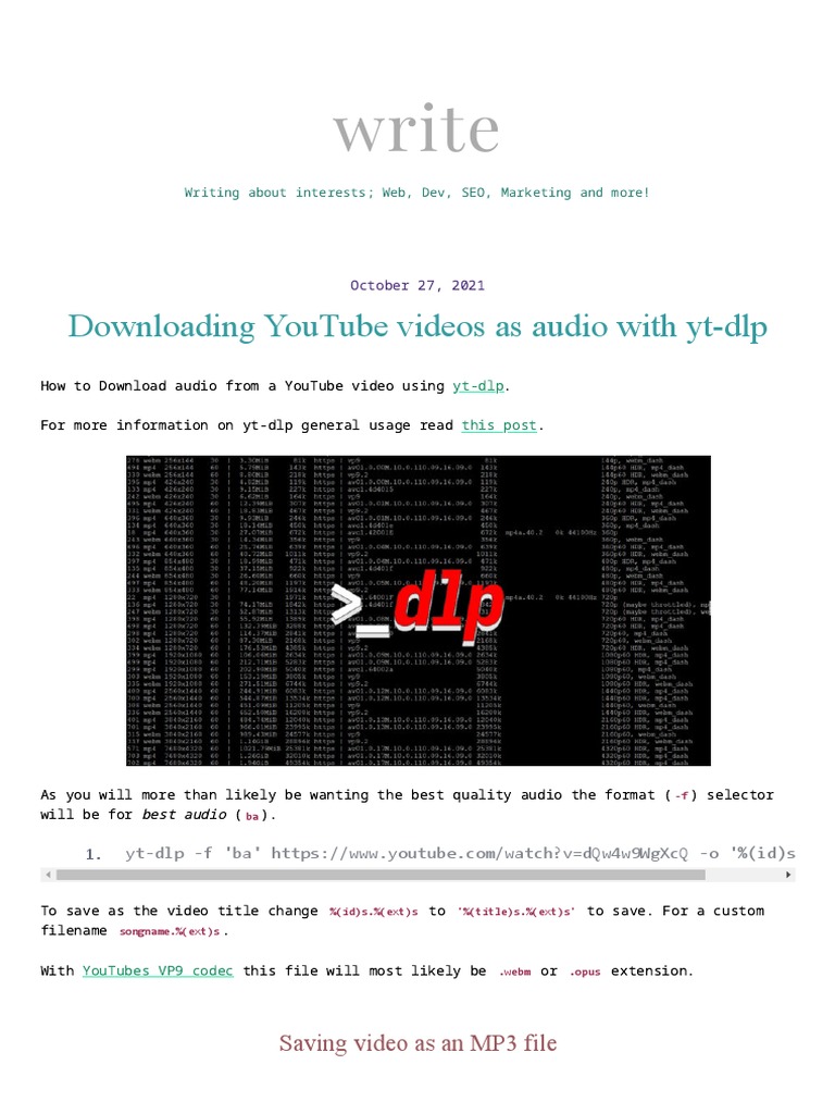 Downloading YouTube Videos As Audio With Yt-Dlp | PDF