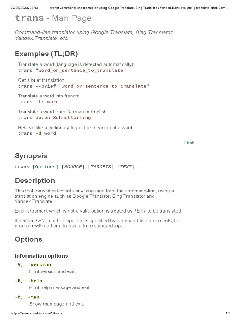 Trans - Command-Line Translator Using Google Translate, Bing Translator, Yandex - Translate, Etc ...