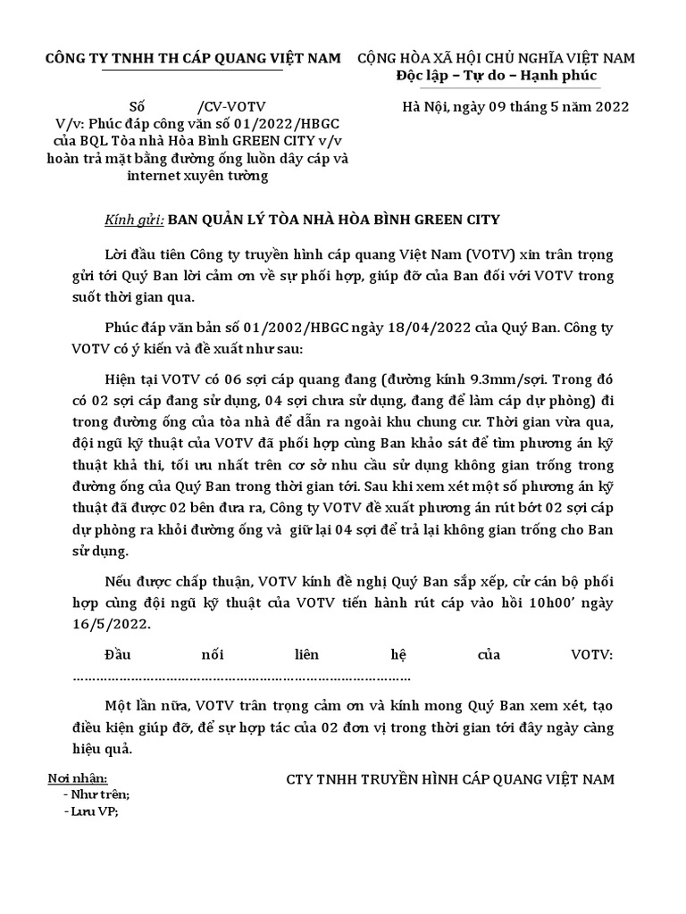 Công Văn G I BQL Tòa Nhà 505MK | PDF