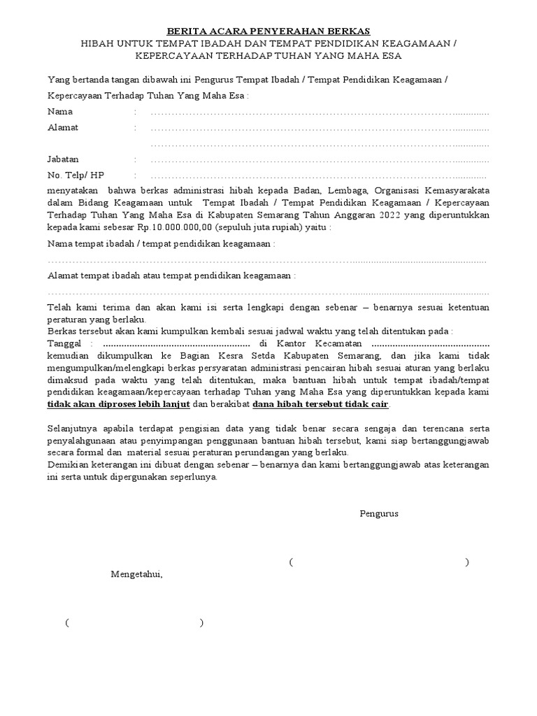 Berkas Pencairan Hibah NPHD Pakta Integritas Tempat Ibadah Panduan | PDF Berkas Pencairan Hibah NPHD Pakta Integritas Tempat Ibadah Panduan | PDF