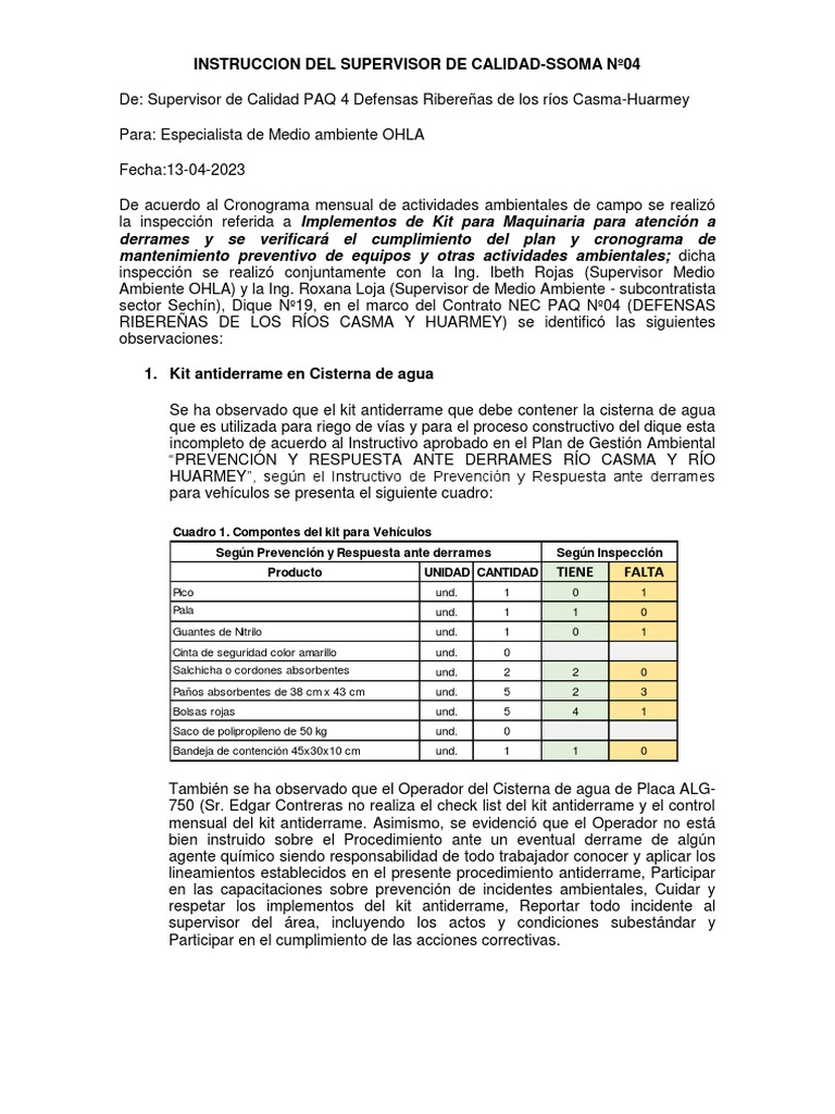 Instruccion Del Supervisor de Calidad-Ssoma Nº04 | Descargar gratis PDF ...