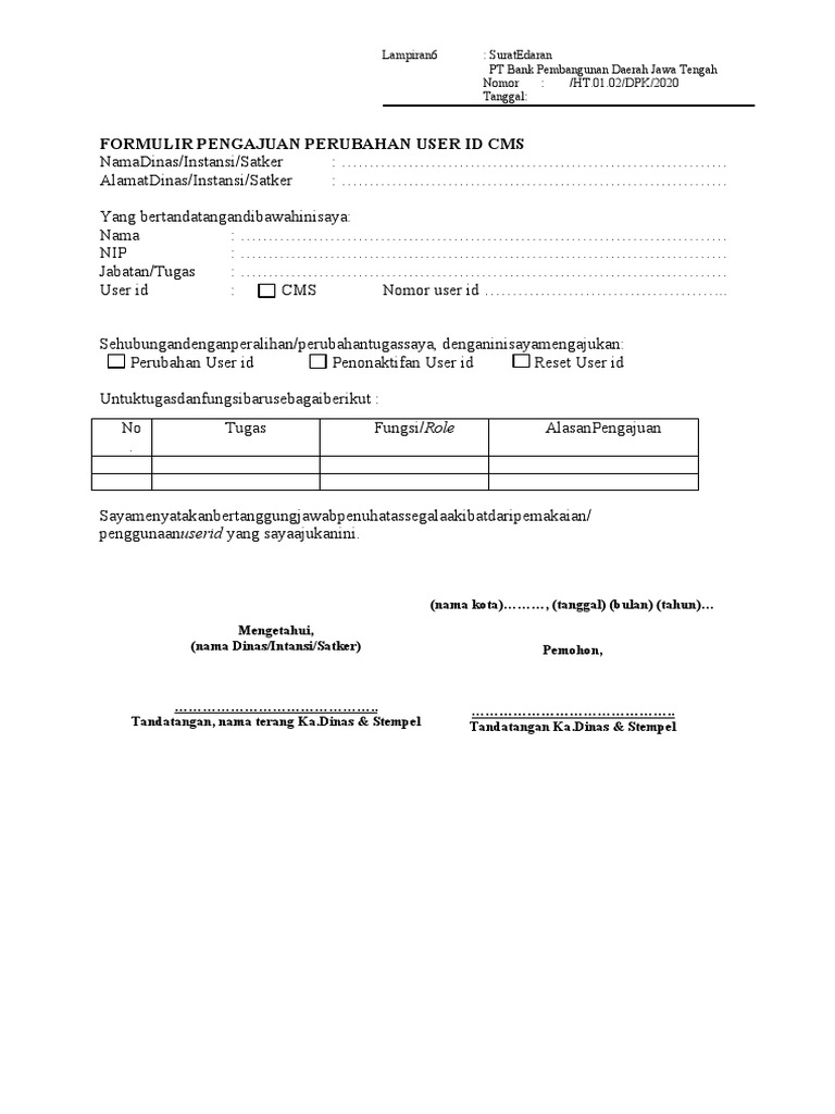 Lampiran 6 Form Perubahan User CMS | PDF