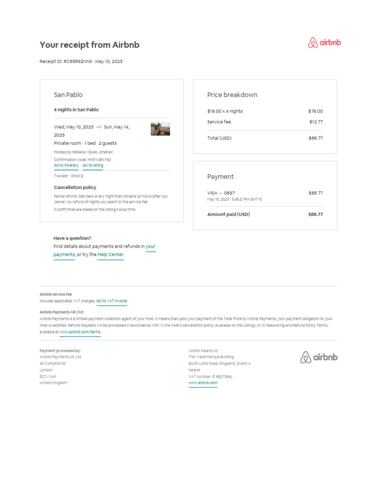 Your Airbnb Receipt | PDF | Receipt | Airbnb
