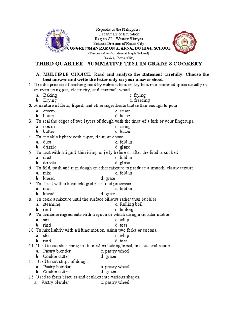 3rd Quarter Summative With Answer Key | PDF | Breads | Dough
