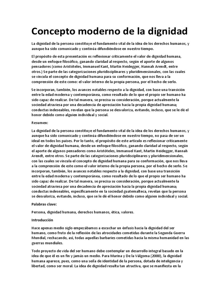 Concepto Moderno de La Dignidad | PDF | Derechos humanos | Moralidad