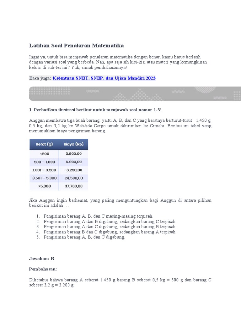 Latihan Soal Penalaran Matematika | PDF
