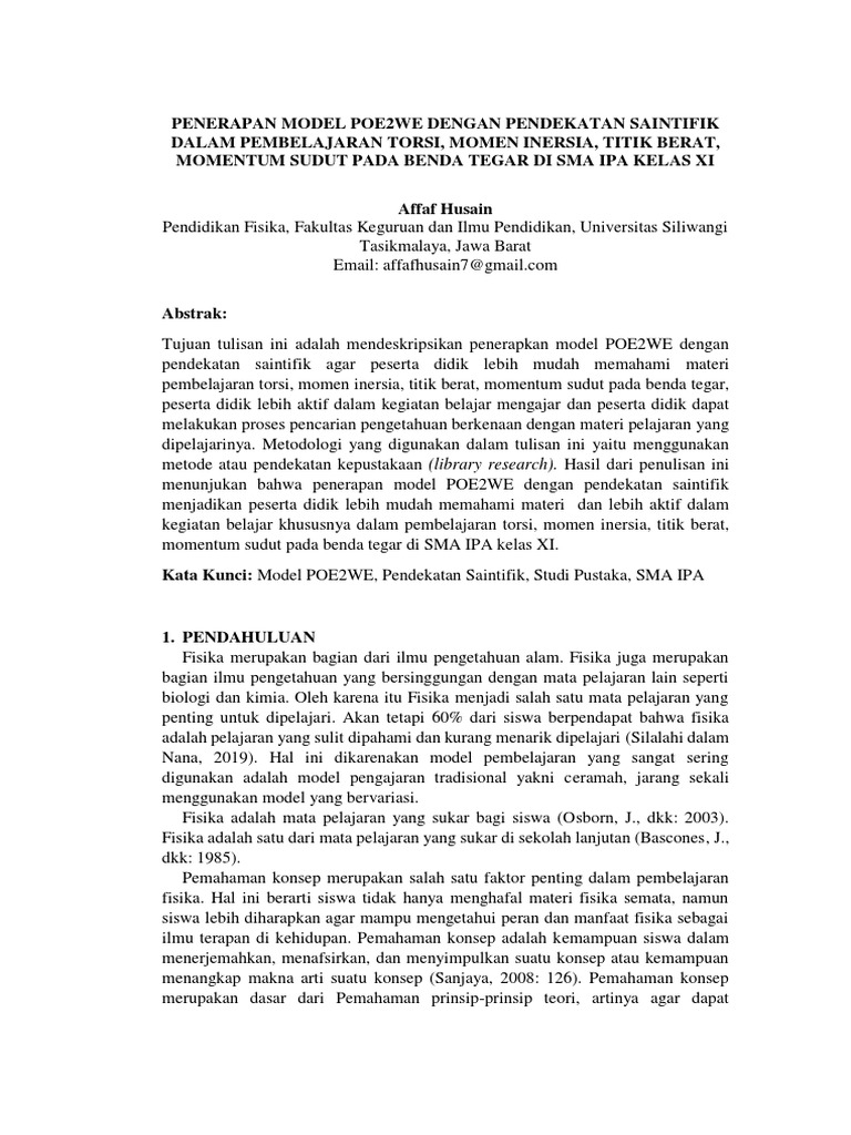 Penerapan Model Poe2we Dengan Pendekatan Saintifik Dalam Pembelajaran ...