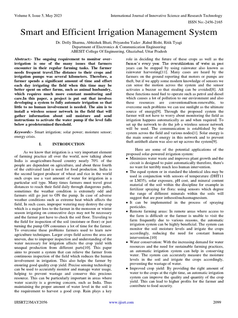 Smart and Efficient Irrigation Management System | PDF | Agriculture ...