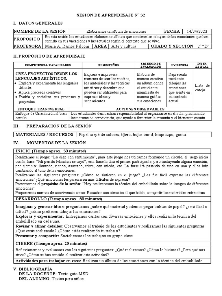 S32 ARTE Elaboramos Un Álbum de Emociones | PDF | Las emociones ...
