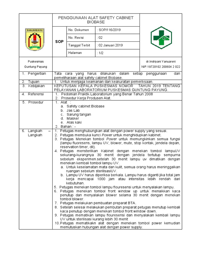 Sop Penggunaan Safety Cabinet | PDF