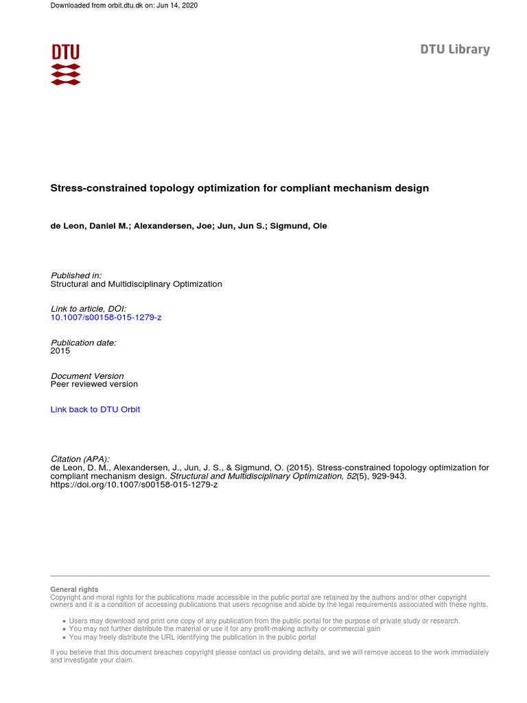 Stress Constrained Topology Optimization For Compliant Mechanism Design ... Stress Constrained Topology Optimization For Compliant Mechanism Design ...