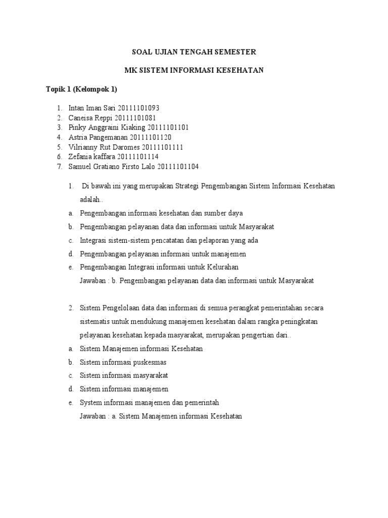 Soal UTS SIK - Kelas C | PDF