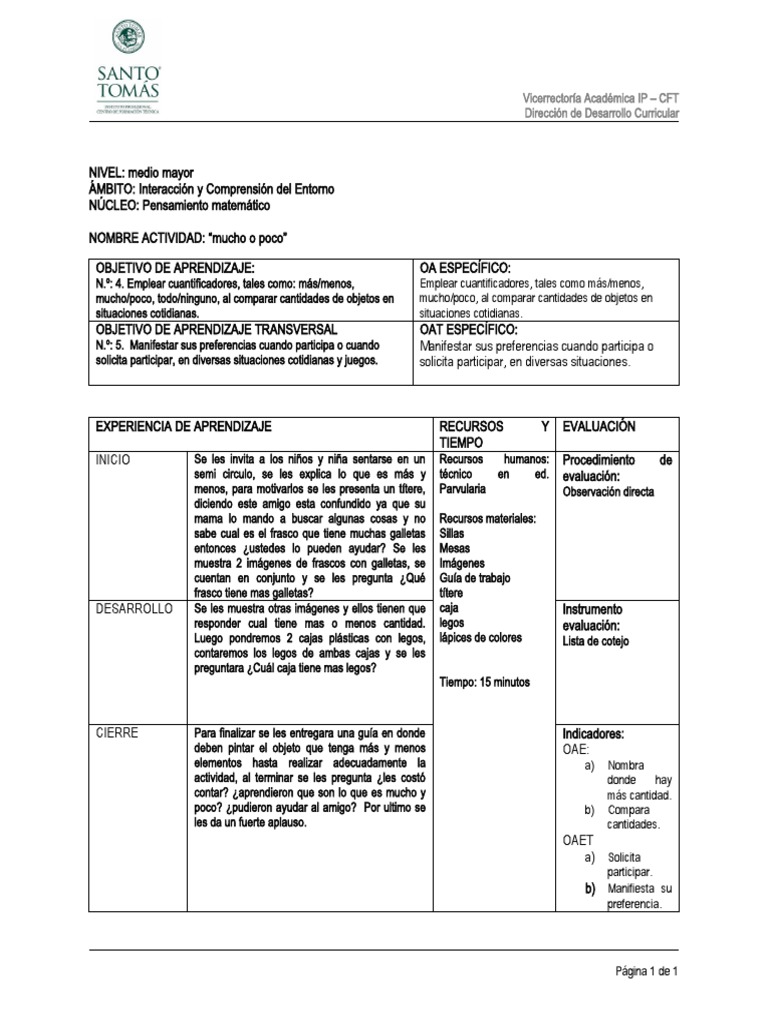 Planificación pensamiento matemático | PDF | Aprendizaje | Evaluación