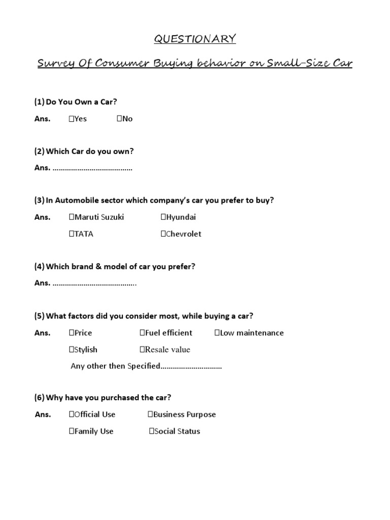 Questionary Survey of Consumer Buying Behavior On Small-Size Car | PDF