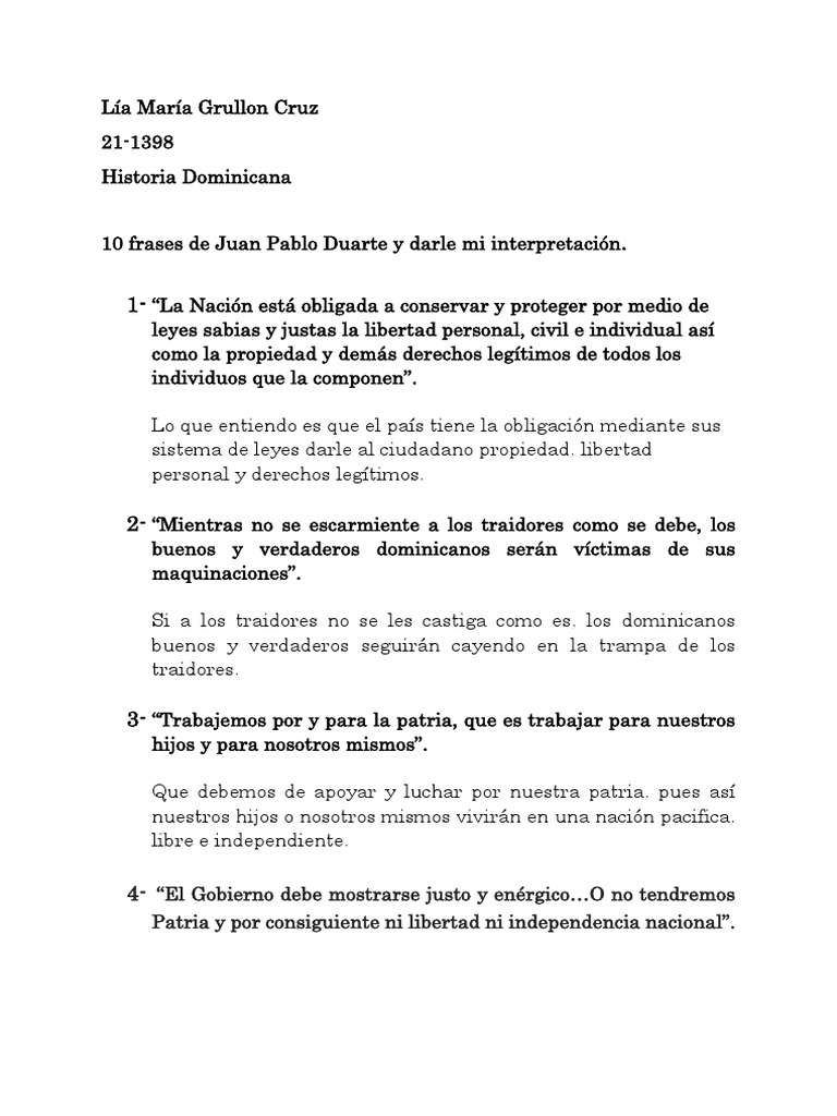 Frases de Duarte y Mi Interpretacion. | PDF | Libertad