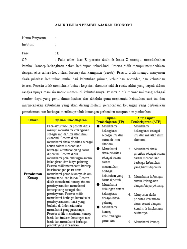 Contoh ATP Mapel Ekonomi Fase E | PDF