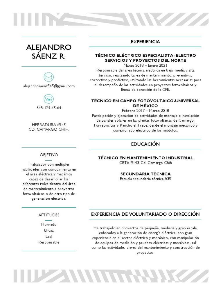 CV Alejandro Saenz | PDF | Fotovoltaica | Ciencias fisicas