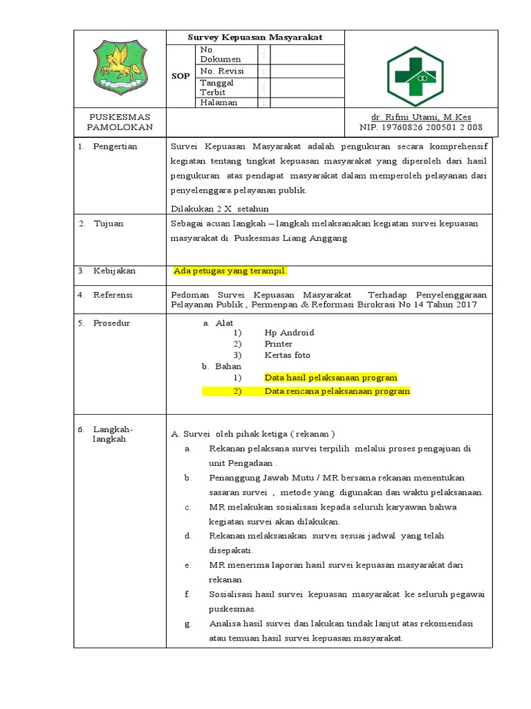 SOP Survey Kepuasan Masyarakat | PDF