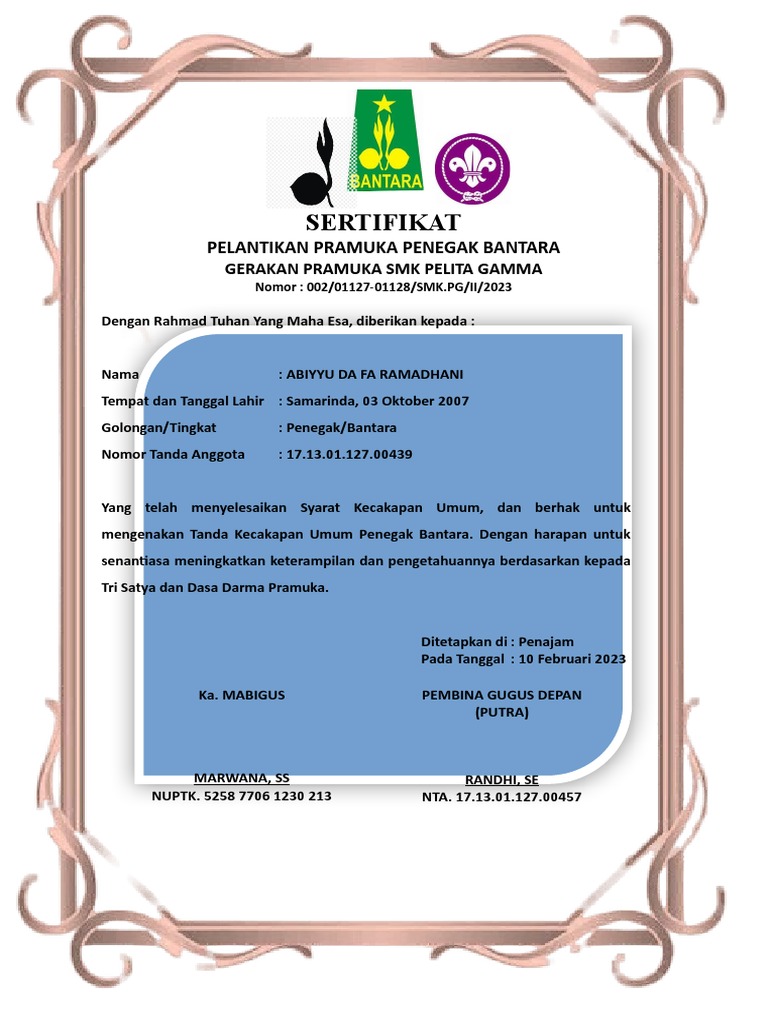 SERTIFIKAT Bantara | PDF