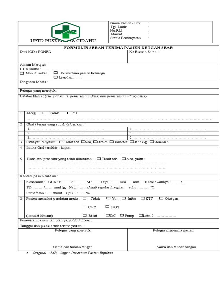 3 7 1 C 2 Formulir Serah Terima Pasien Pdf