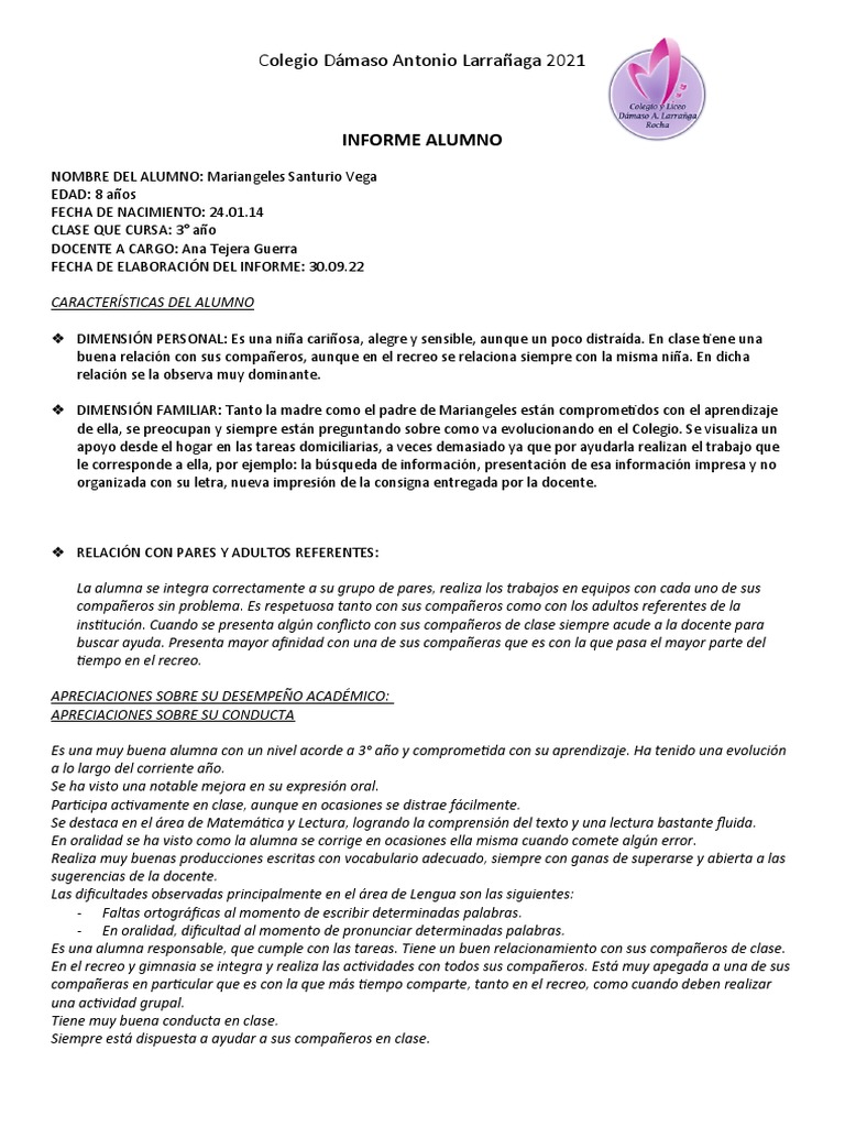 Informe Pedagógico | PDF