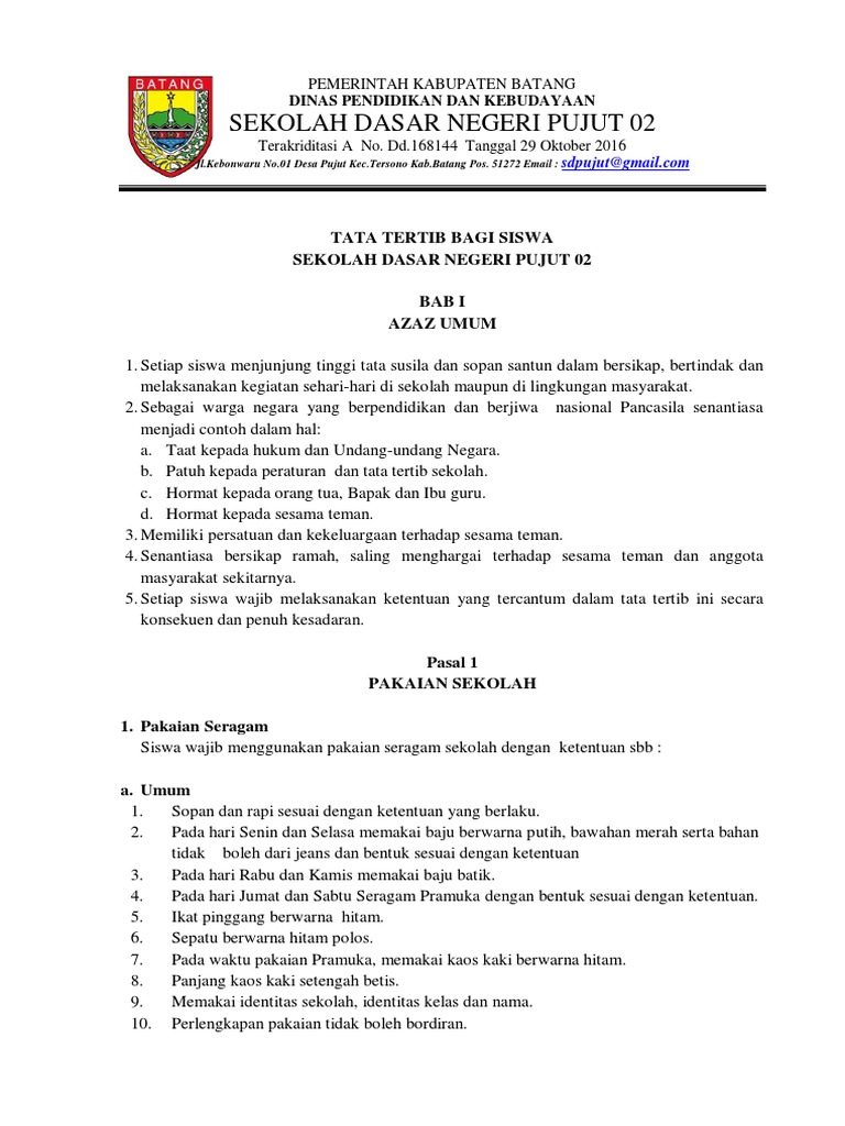 Tata Tertib Siswa SD Pujut 02 | PDF | Karier & Perkembangan | Kesehatan ...