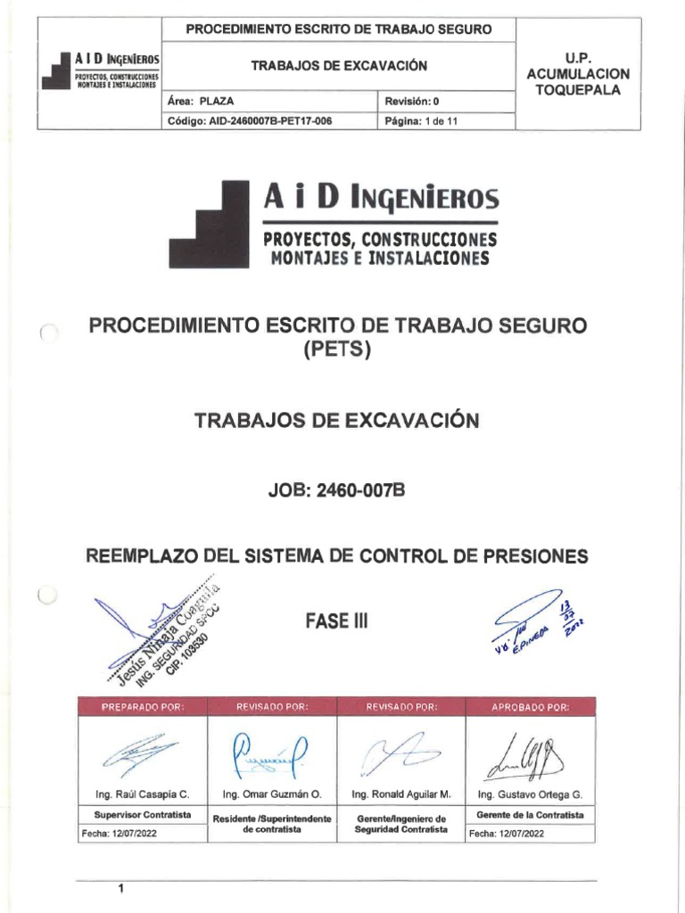 AID-2460007B-PET17-006 - Trabajos de Excavación - Rev.0 | PDF AID-2460007B-PET17-006 - Trabajos de Excavación - Rev.0 | PDF