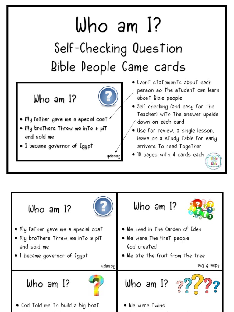 Who Am I Bible Question Game Cards #Biblefun | PDF
