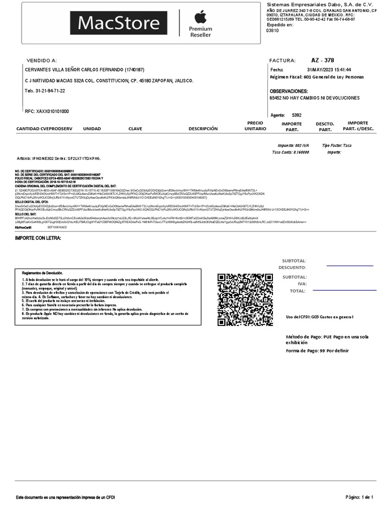 Factura Apple Completa | PDF