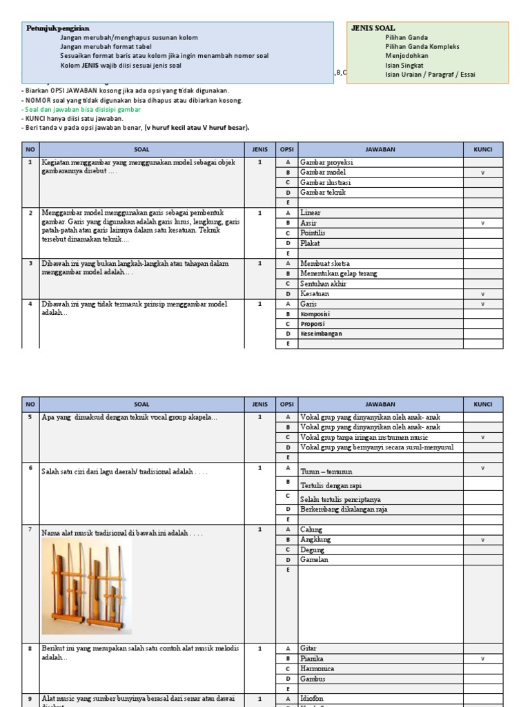 Template Soal Seni Budaya SB8 | PDF