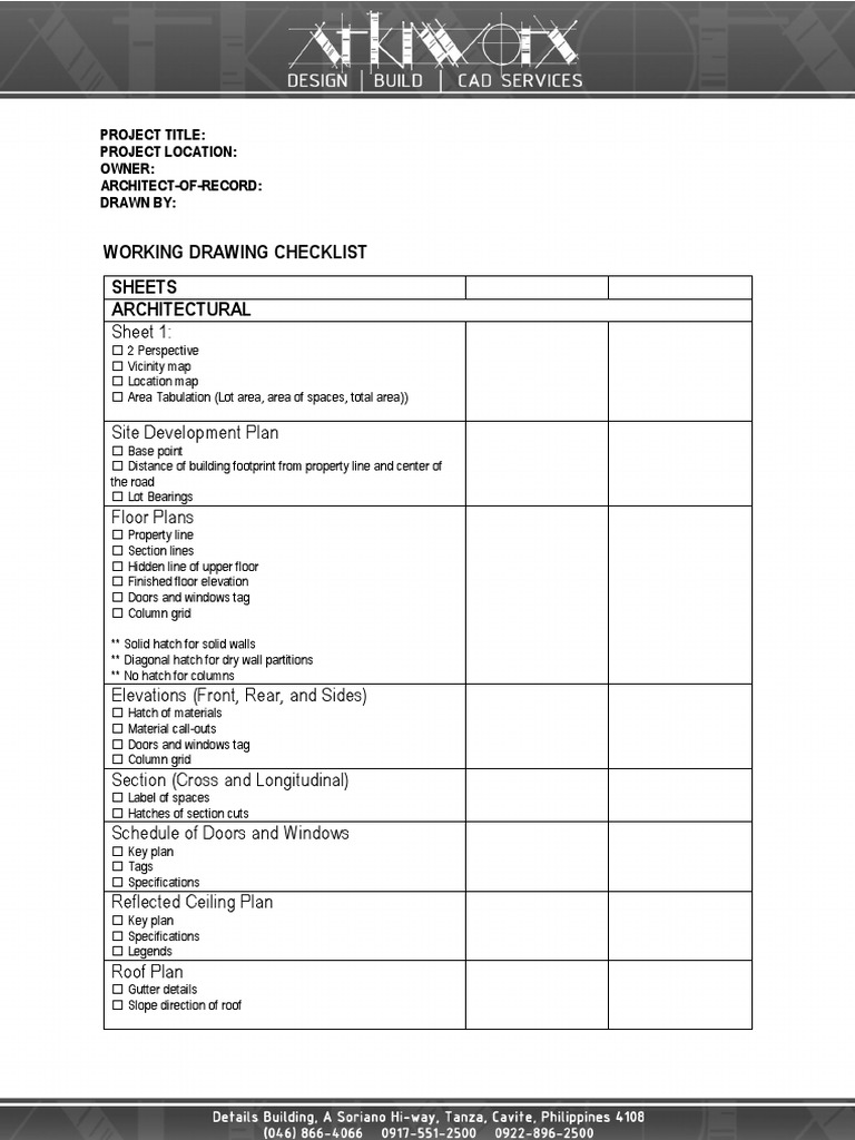 Working Drawing Checklist | PDF