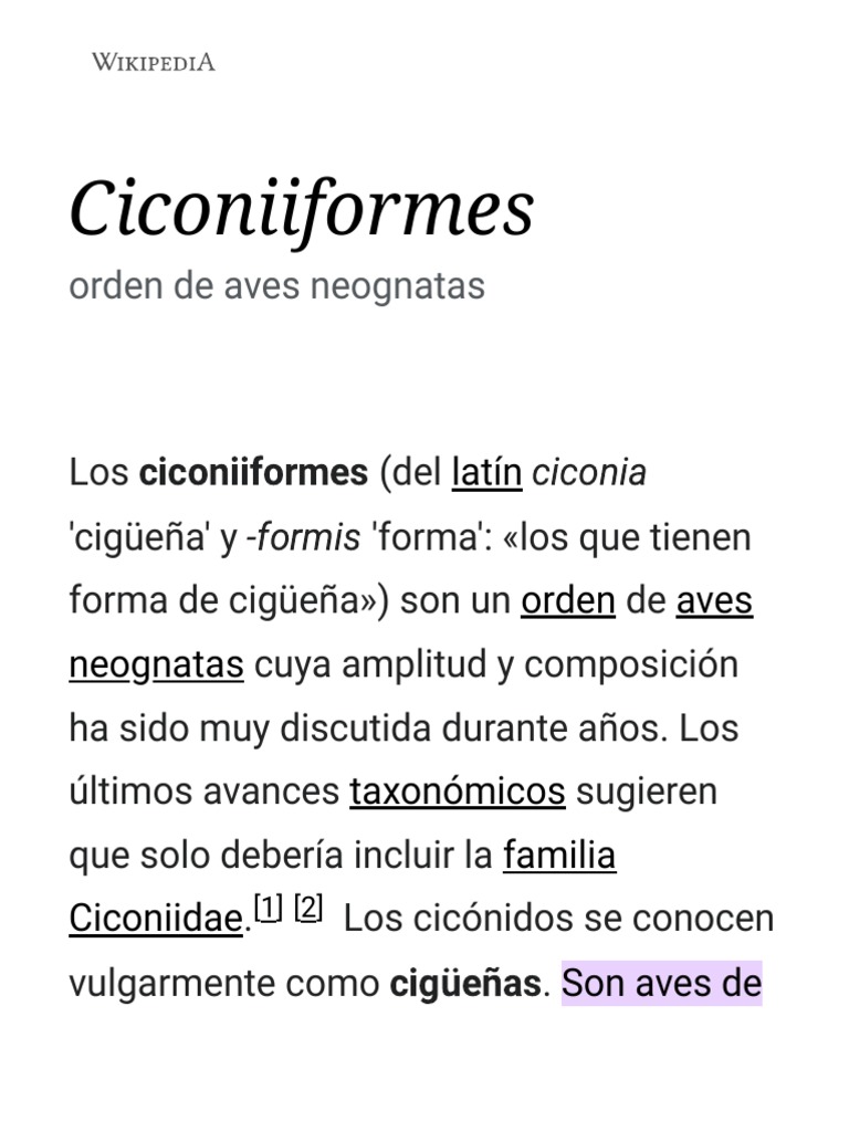 Ciconiiformes - Wikipedia, La Enciclopedia Libre | PDF | Aves | Neognathae