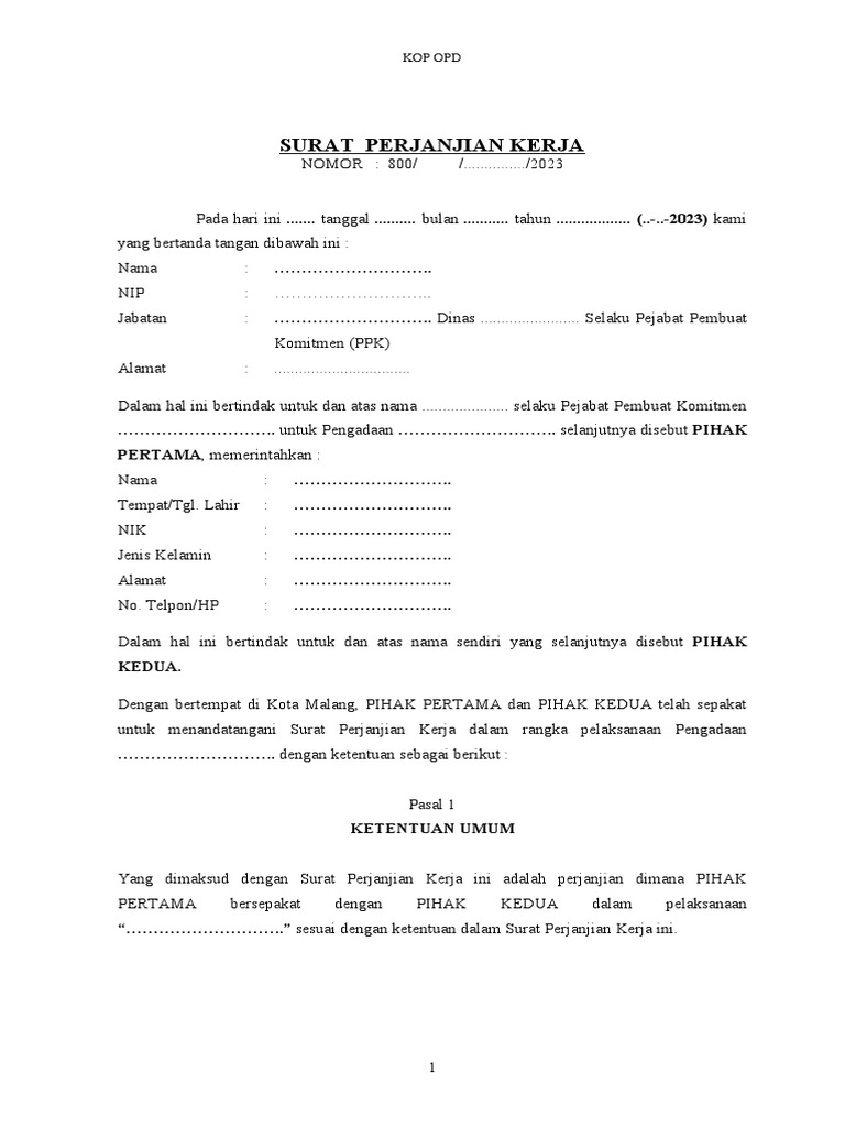 Draft Kontrak TPOK | PDF