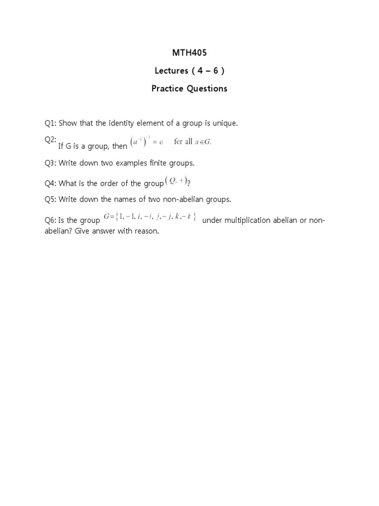 Practice Questions Lectures (4 - 6) | PDF