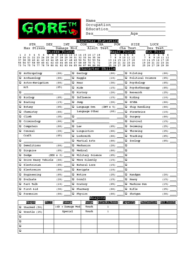 32537-GORE Character Sheet-1 | PDF
