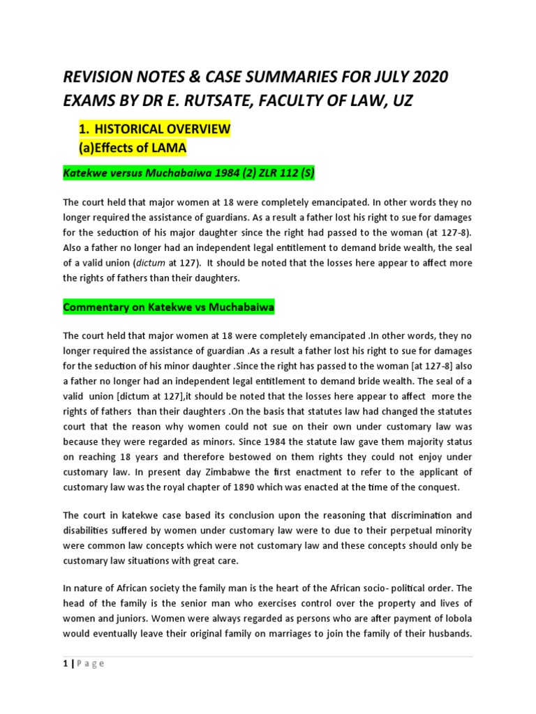 Law of Succession Revision Notes Case Summaries, July 2020 | PDF ...