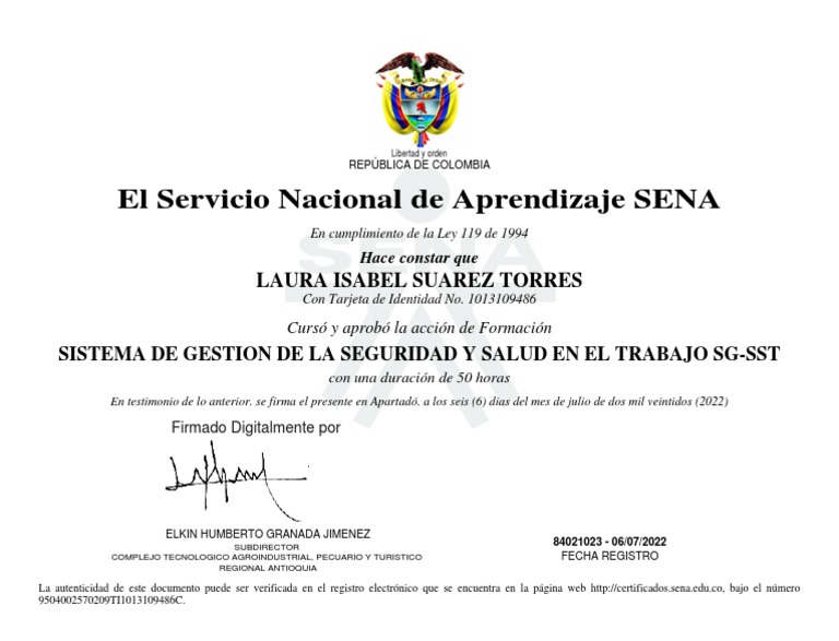 Certificado Sena | PDF