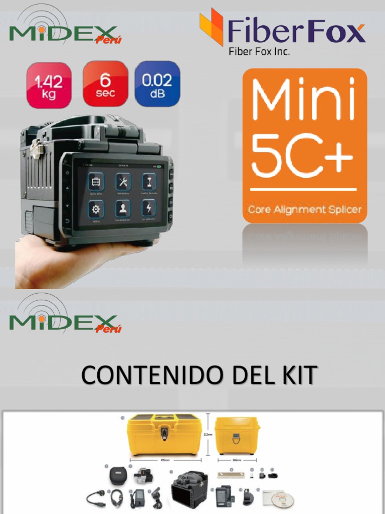 Fusionadora FiberFox Mini 5C+ | PDF | Fibra óptica | Diodo emisor de luz