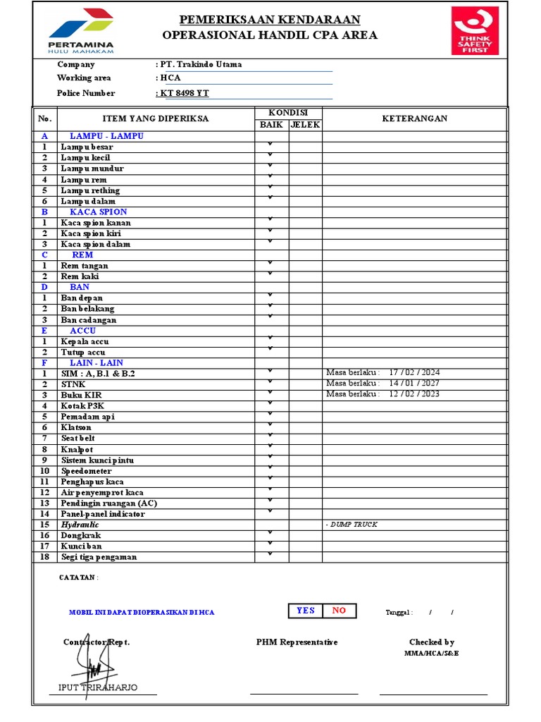 2.form Pemeriksaan Kendaraan | PDF