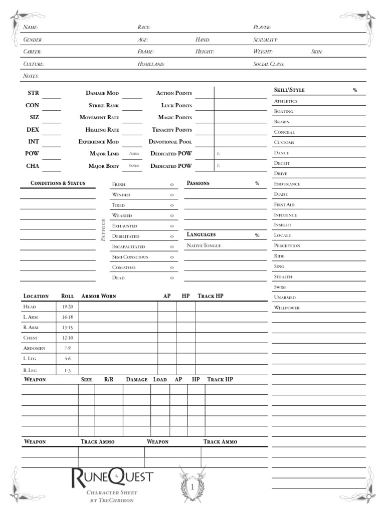 RuneQuest 6e Character Sheet TreChriron | PDF