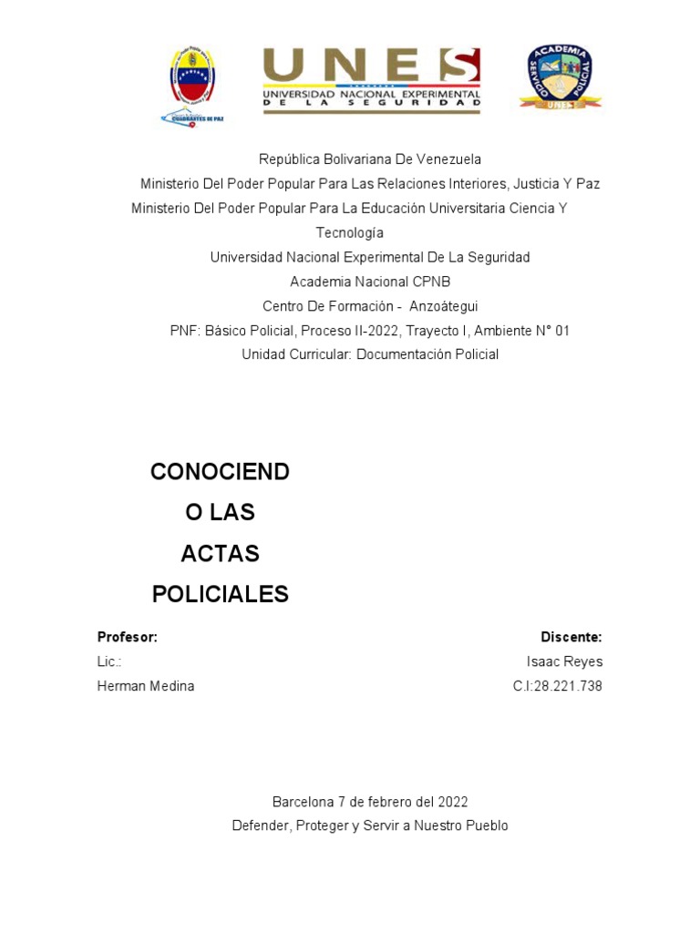 Actas Policiales: Estructura y Tipos | PDF | Policía | Ley procesal
