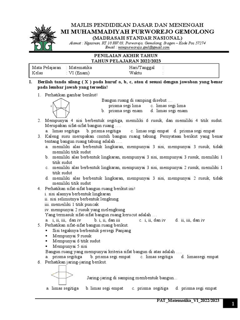 PAT - MTK - 6 - '23 - Ari Miasih | PDF