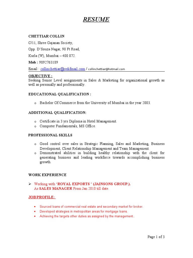 Collin Resume123 | PDF | Business | Economies