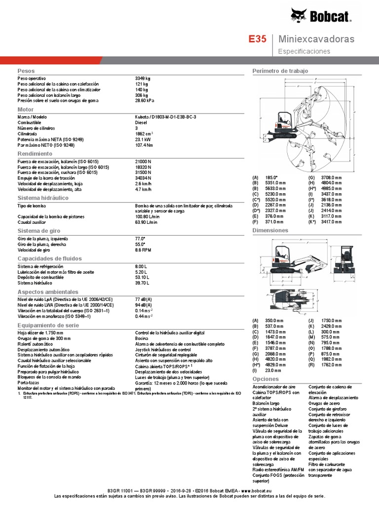 Ficha Técnica BOBCAT E35 | PDF | Motores | Tecnología de vehículos