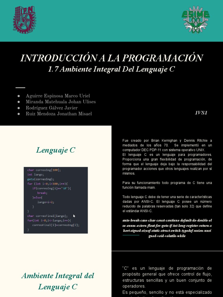 Ambiente Integral Del Lenguaje C | PDF | C (lenguaje de programación ...