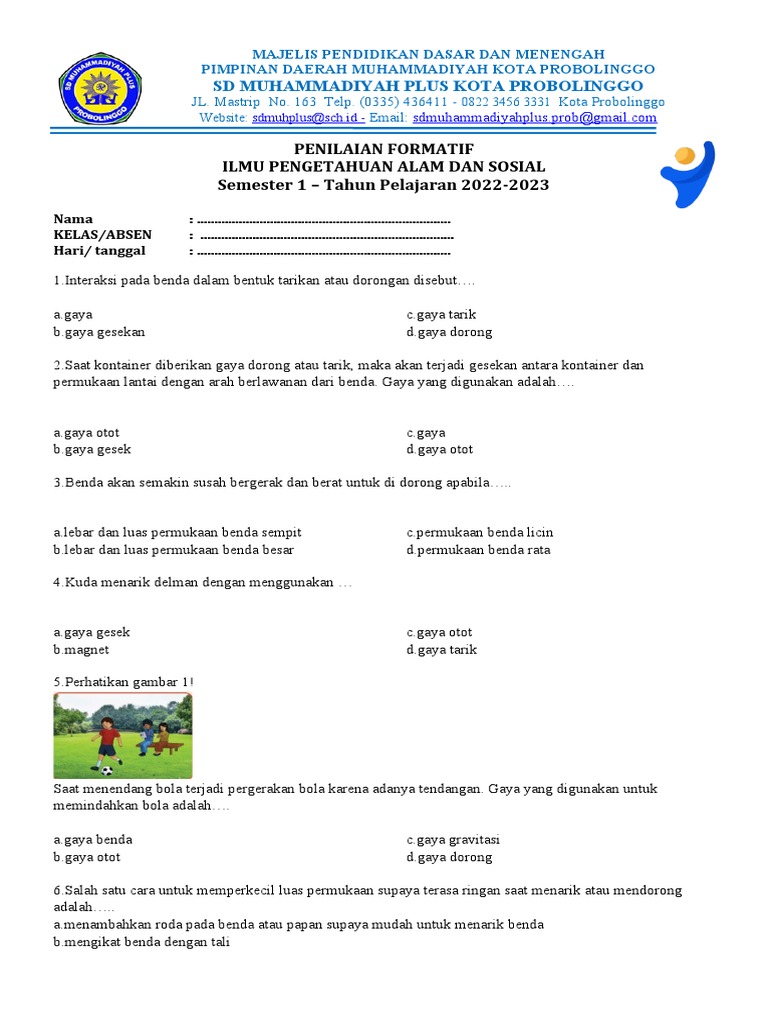 Formatif Ipas Bab 3 Gaya | PDF